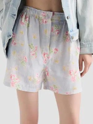 Prada Floral Print Old Linen Shorts
