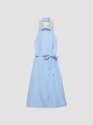 Prada Embroidered Poplin Shirt Dress - Blue