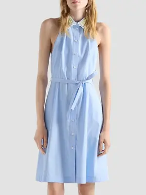 Prada Embroidered Poplin Shirt Dress - Blue