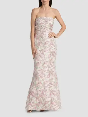 Badgley Mischka Floral Jacquard Gown