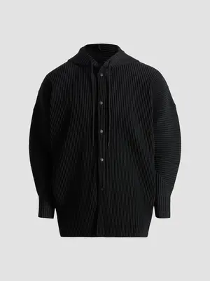 Issey Miyake Monthly Colors: February Pleated Snap-front Hoodie - Black