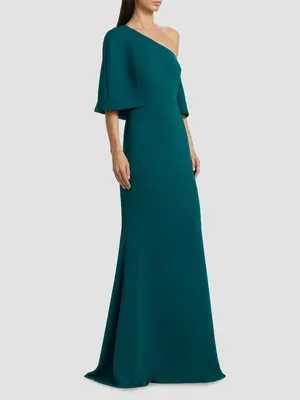 Badgley Mischka Stretch-crepe Cape Gown