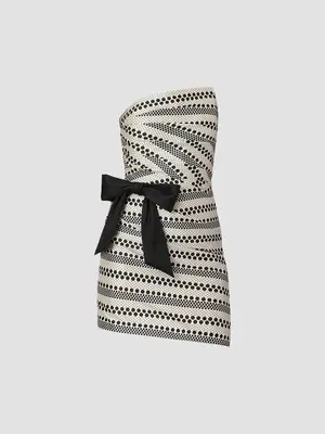 Shoshanna Shelley Geometric-pattern Bow Strapless Mini Dress - Ecru Jet