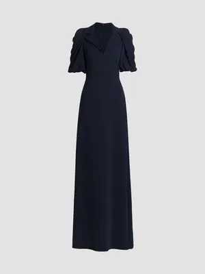 Badgley Mischka Crepe Puff-sleeve Evening Gown