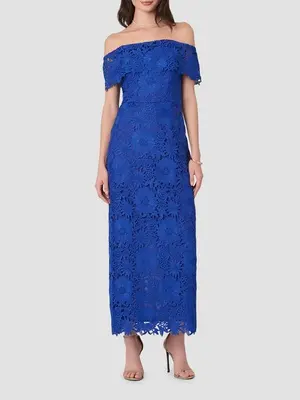 Shoshanna Avril Floral Lace A-line Midi Dress - Cobalt