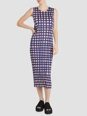 Issey Miyake Basket Printed Plissé Midi-dress
