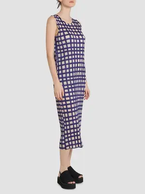 Issey Miyake Basket Printed Plissé Midi-dress