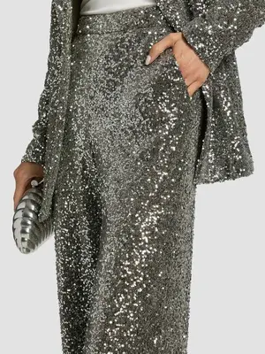 Badgley Mischka Sequined High-rise Wide-leg Evening Pants