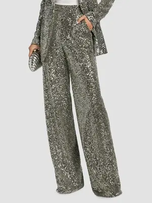Badgley Mischka Sequined High-rise Wide-leg Evening Pants