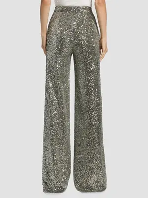 Badgley Mischka Sequined High-rise Wide-leg Evening Pants