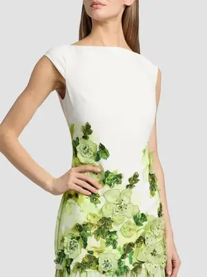 Badgley Mischka Floral Appliqué Drop-waist Gown