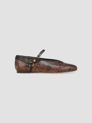 FAVORITE DAUGHTER Max Snake-embossed Leather Mary Jane Ballet Flats
