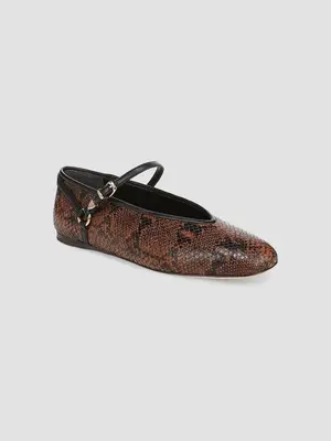 FAVORITE DAUGHTER Max Snake-embossed Leather Mary Jane Ballet Flats