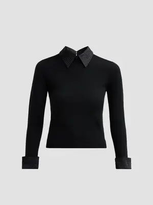 Alice + Olivia Porla Embellished Collared Sweater - Black