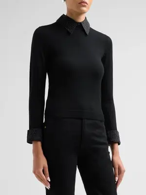 Alice + Olivia Porla Embellished Collared Sweater