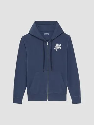 Vilebrequin Big Turtle Embroidery Cotton Full-zip Hoodie - Navy