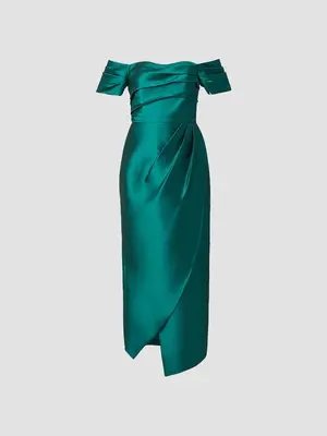 Shoshanna Crowley Satin Off-the-shoulder Cocktail Dress - Emerald