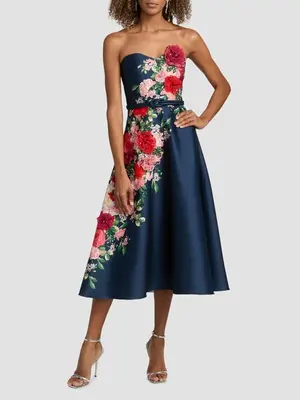 Badgley Mischka Floral Embellished Strapless Cocktail Dress