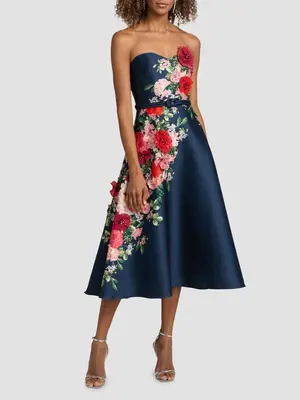 Badgley Mischka Floral Embellished Strapless Cocktail Dress