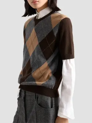 Prada Short-sleeved Argyle Cashmere Sweater