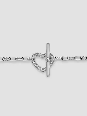 David Yurman Dy Madison Heart Toggle Chain Bracelet In Sterling - Diamond