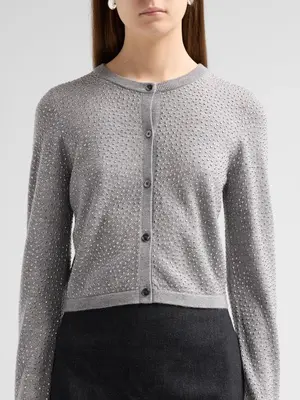 Alice + Olivia Carson Embellished Wool Cardigan - Medium Heather Grey