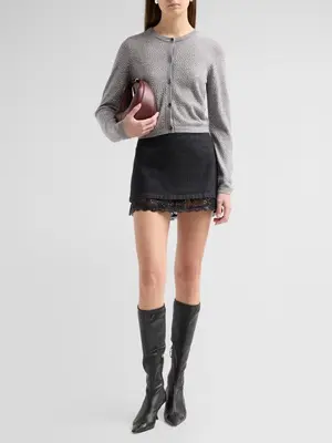Alice + Olivia Carson Embellished Wool Cardigan - Medium Heather Grey