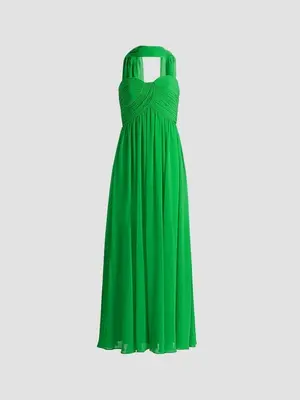 Badgley Mischka Gathered Strapless Scarf-neck Gown