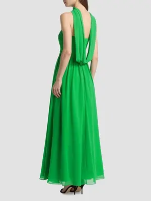 Badgley Mischka Gathered Strapless Scarf-neck Gown