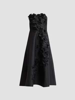 Badgley Mischka Floral Applique Strapless Cocktail Dress - Black