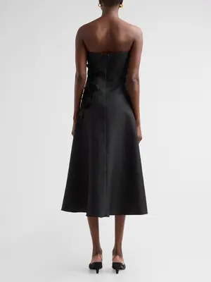 Badgley Mischka Floral Applique Strapless Cocktail Dress - Black