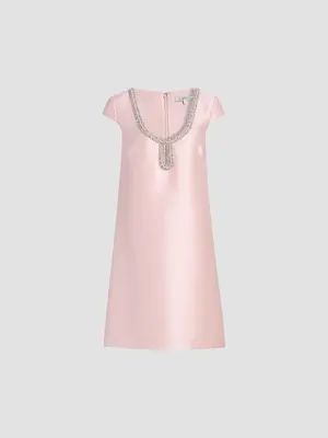 Badgley Mischka Mikado Embellished Neck Cocktail Dress - Blush