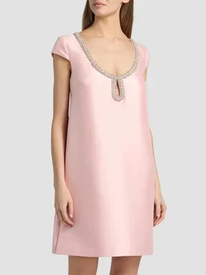 Badgley Mischka Mikado Embellished Neck Cocktail Dress