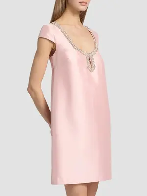 Badgley Mischka Mikado Embellished Neck Cocktail Dress