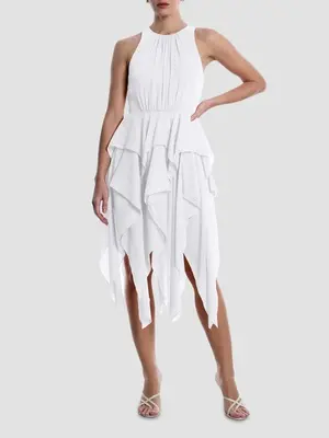 Bcbgmaxazria Metallic Ruffle Midi-dress - Chalk