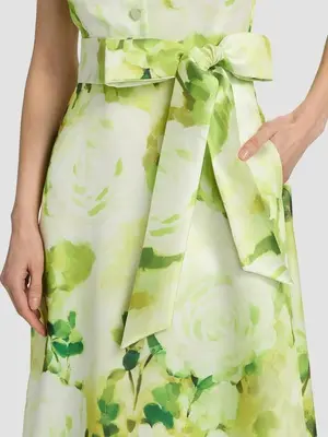 Badgley Mischka Belted Floral A-line Midi-dress