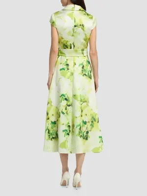 Badgley Mischka Belted Floral A-line Midi-dress