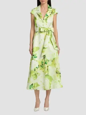 Badgley Mischka Belted Floral A-line Midi-dress