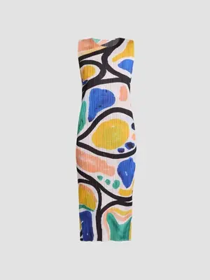 Issey Miyake Roll Printed Plissé Dress - Multi