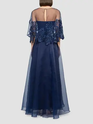 Theia Ginny Embellished Organza Capelet Gown