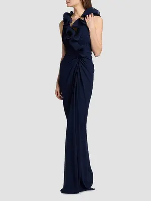 Badgley Mischka Gathered Ruffle Column Gown