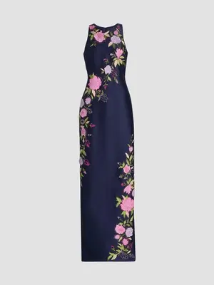 Badgley Mischka Floral Stretch Mikado Column Gown