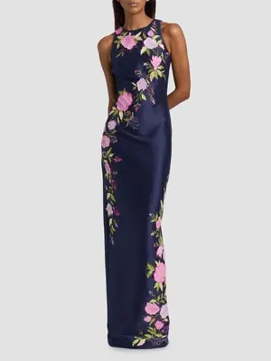 Badgley Mischka Floral Stretch Mikado Column Gown