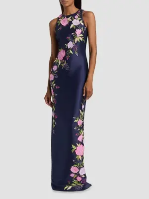 Badgley Mischka Floral Stretch Mikado Column Gown