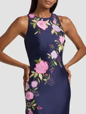 Badgley Mischka Floral Stretch Mikado Column Gown