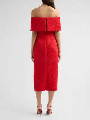 Badgley Mischka Embossed Scuba Off-the-shoulder Cocktail Dress