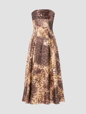 Dress The Population Miranda Leopard-print Sequin-trim Satin Midi Dress