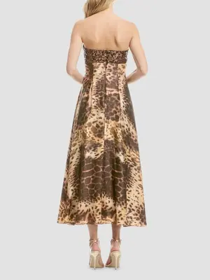 Dress The Population Miranda Leopard-print Sequin-trim Satin Midi Dress