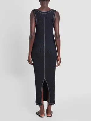 Issey Miyake Wavelet Ensemble Textured Sheath Maxi Dress - Black
