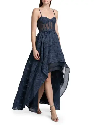 Bcbgmaxazria Organza High-low Gown - Navy